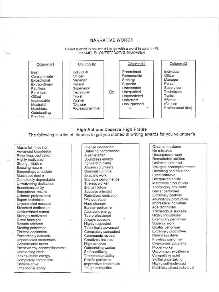 Narrative Words For Writing Awards | PDF | Emotions | Psychological ...