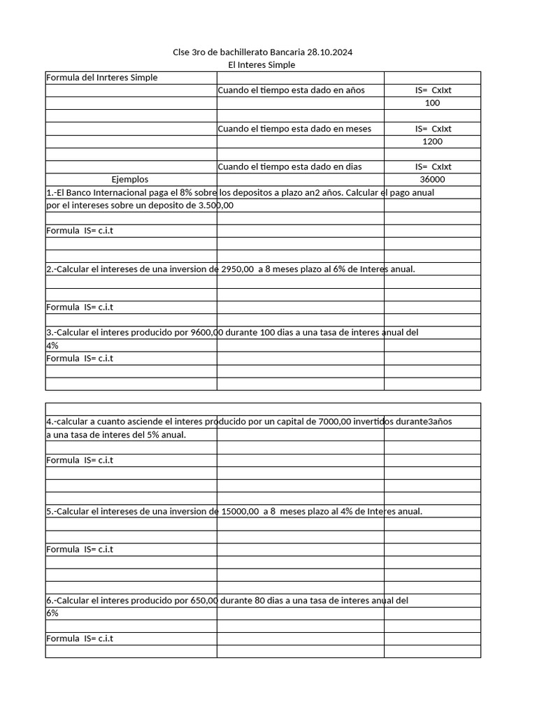 Interes Simple Ejercicios Pdf