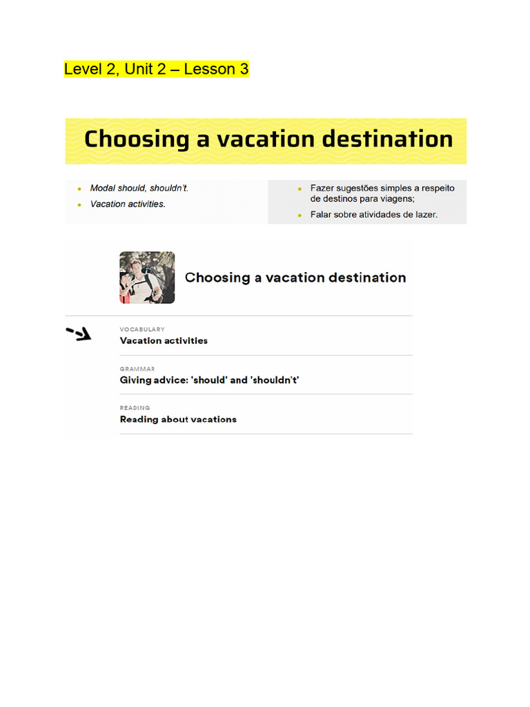 Level 2 - Lesson 3 - Unit 2 | PDF