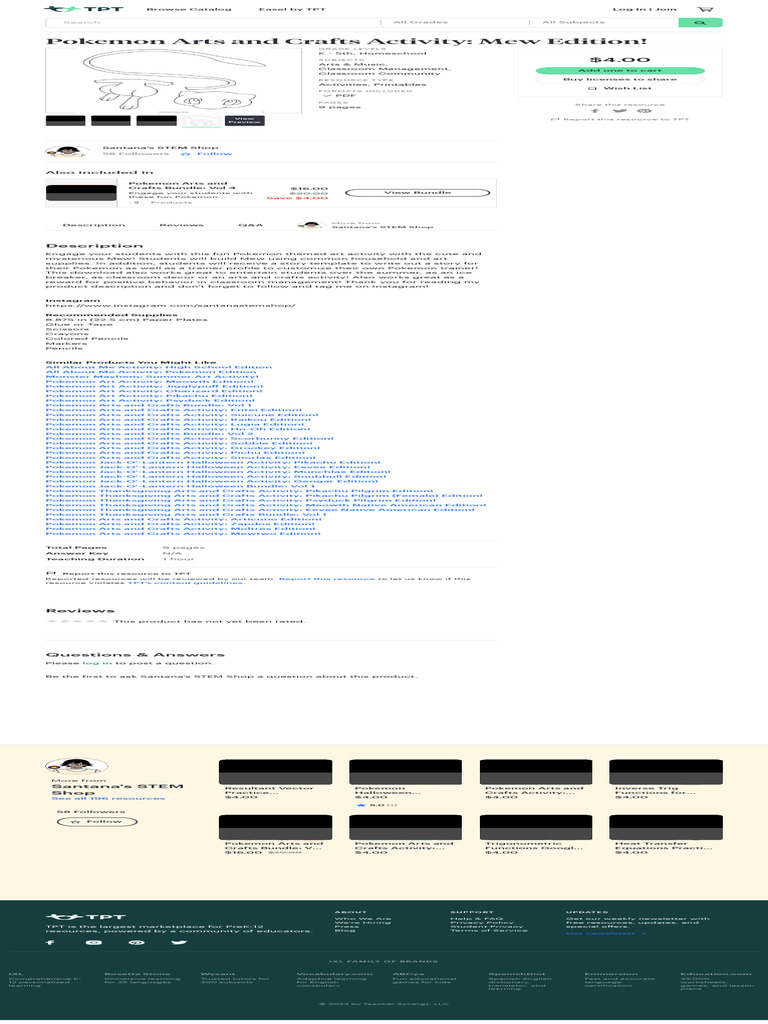 Pokemon Arts and Crafts Activity Mew Edition! by Santana's STEM Shop 3 ...