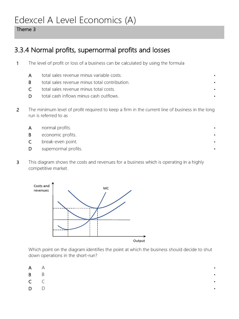 3.3.4 Normal Profits, Supernormal Profits and Losses | PDF | Profit ...