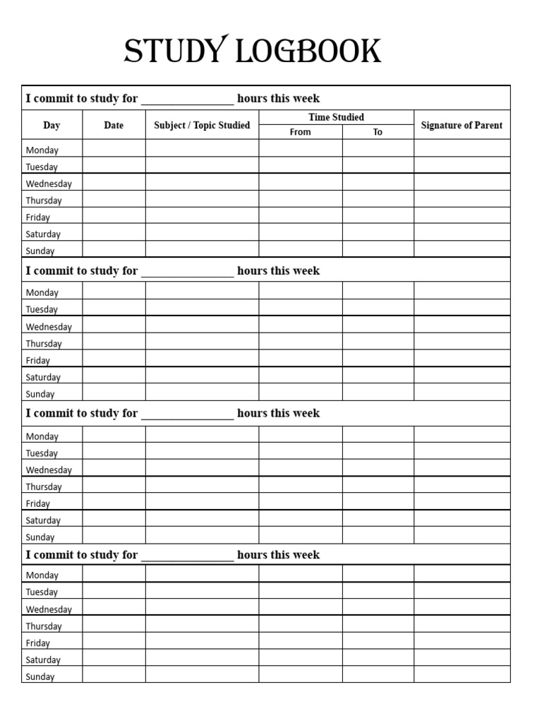 Blank Study Log Book | PDF