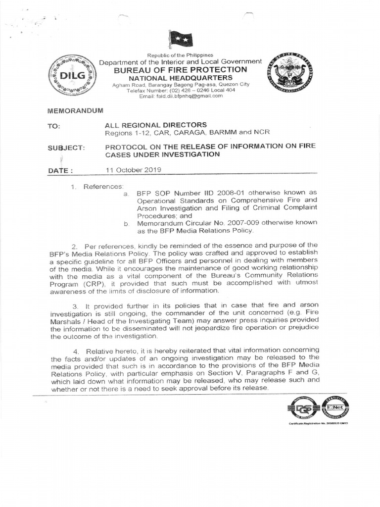 ANNEX E Protocol On The Release of Information On Fire Cases001 | PDF