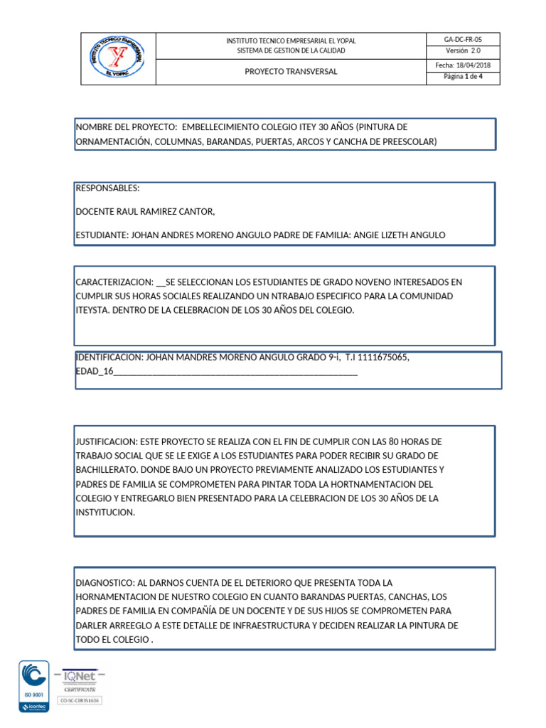 Embellecimiento del Colegio ITEY 30 Años | PDF | Negocios | Ciencia y ...