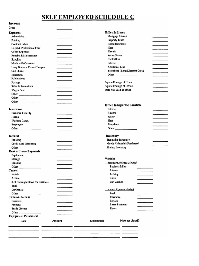 Self Employed Schedule C Word | PDF