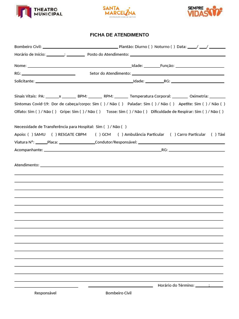 Ficha de Atendimento Pre Hospitalar APH | PDF