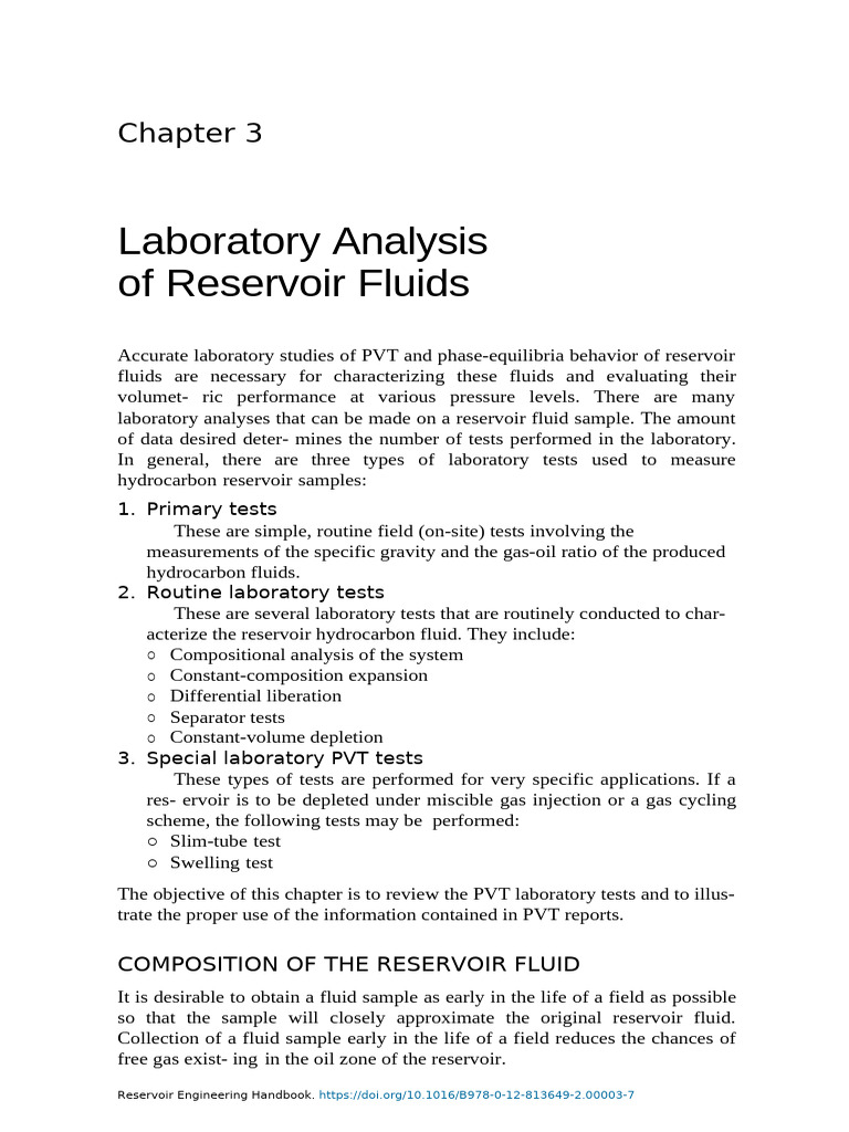 Chapter 3 Laboratory Analysis of Reservoir Fluids | PDF | Petroleum Reservoir | Barrel (Unit)