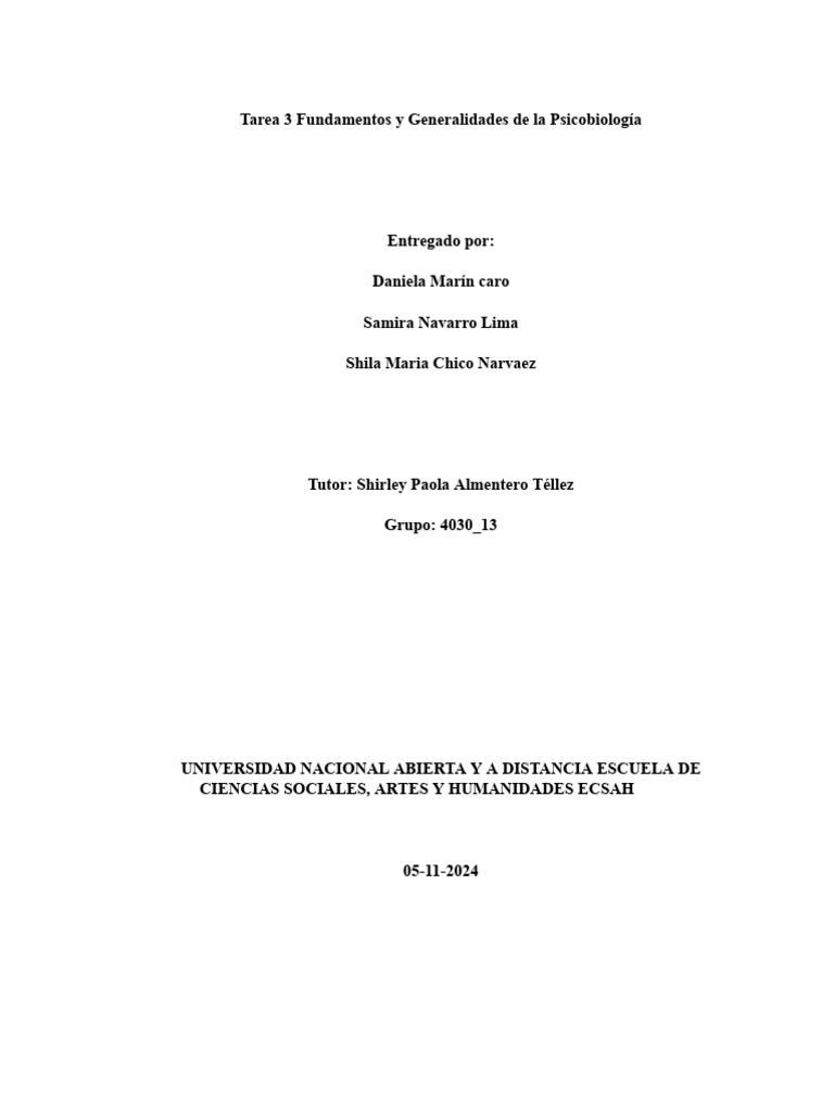 Tarea 3 Fundamentos y Generalidades de La Psicobiología-Comprimido | PDF | Sistema endocrino | Mente
