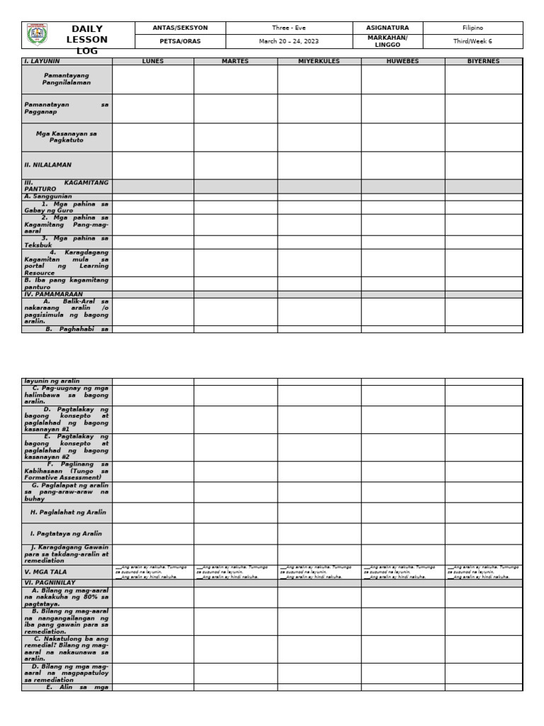 DLL TEMPLATE Tagalog | PDF