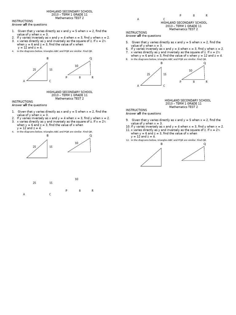 Grade 11 Mathematics Test 2 | PDF | Mathematics