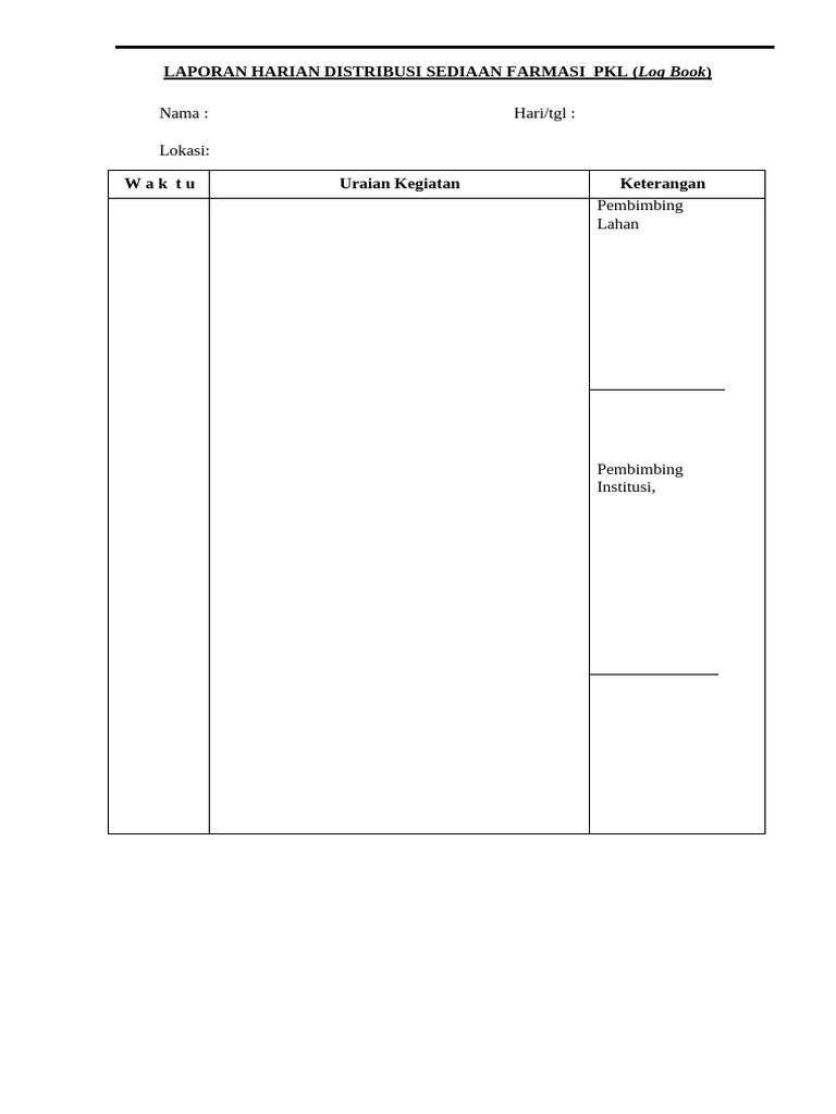 Contoh Format Laporan Harian PKL | PDF