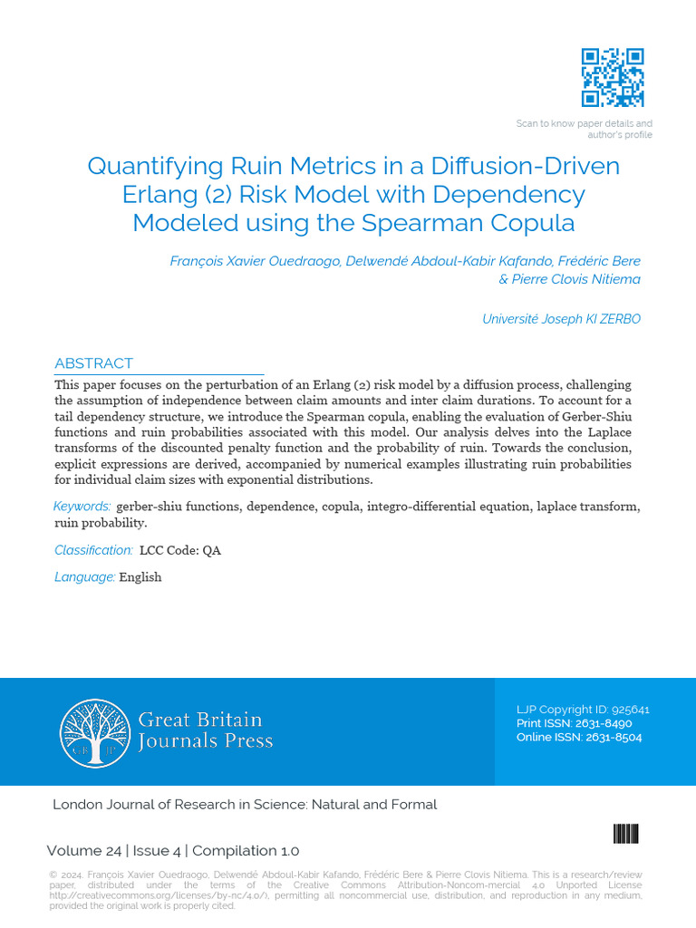 Quantifying Ruin Metrics in A Diffusion Driven Erlang 2 Risk Model With Dependency Modeled Using ...