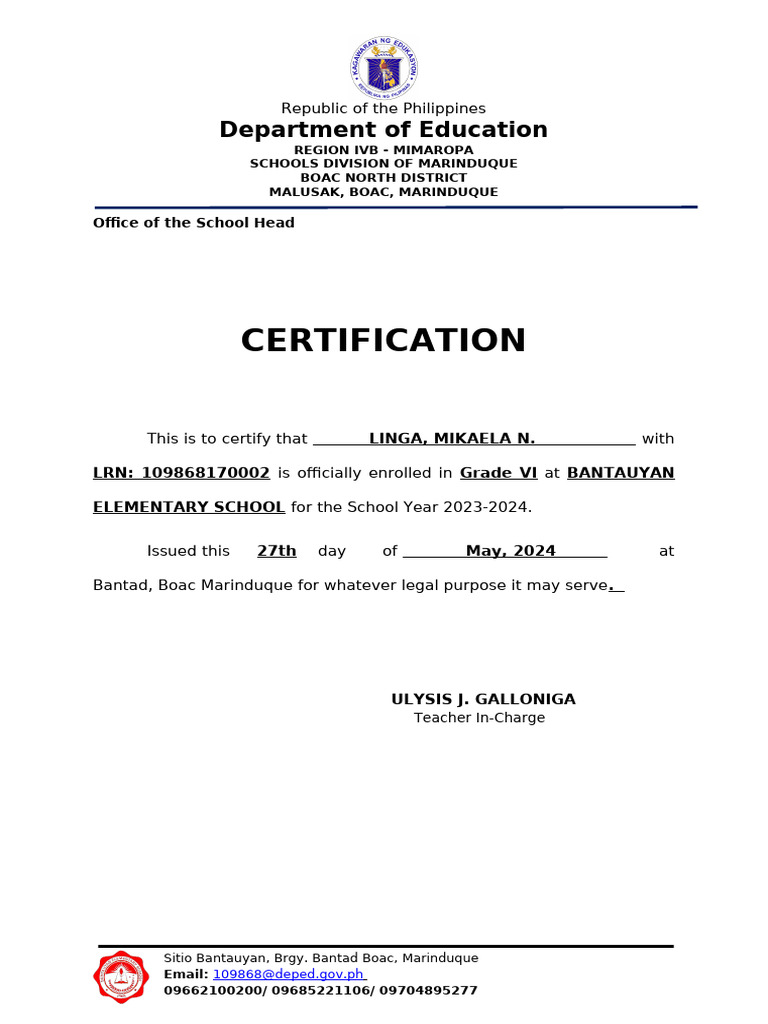 Certificate of Enrolment | PDF