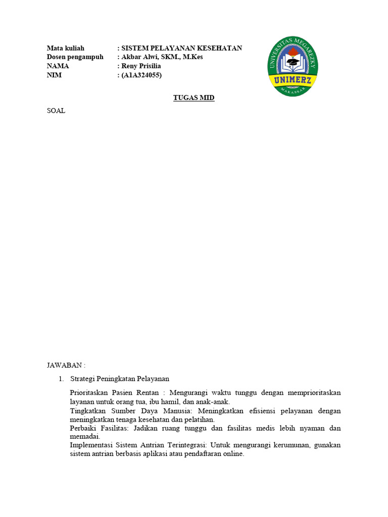 Reny Prisilia A1a324055 Sistem Pelayanan Kesehatan | PDF