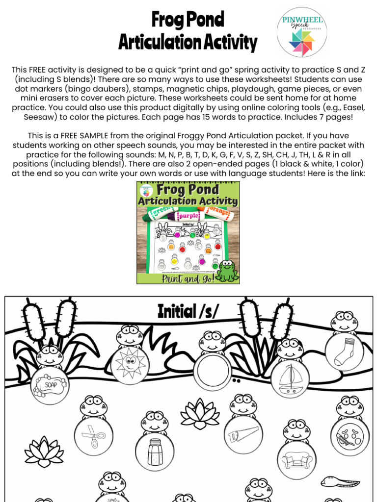 Frog Pond Articulation Activity | PDF | Games & Activities | Language ...