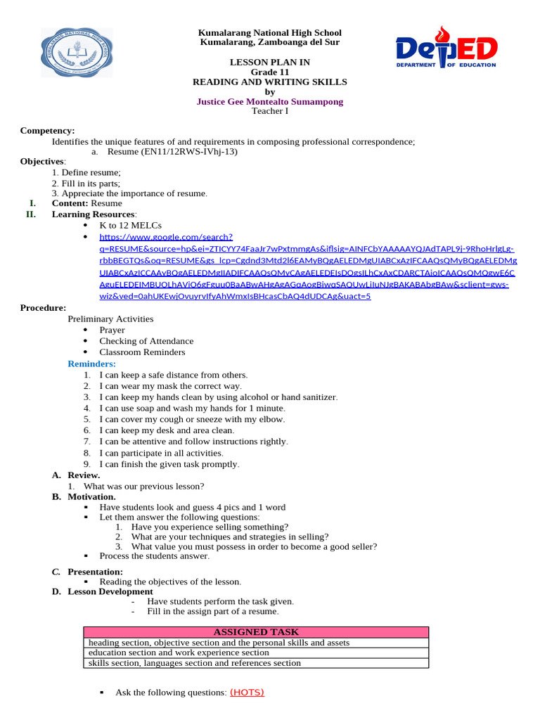 LESSONPLAN | PDF | Lesson Plan | Education Theory