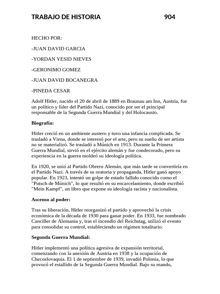 Trabajo de Nose | PDF | Adolf Hitler | Alemania nazi