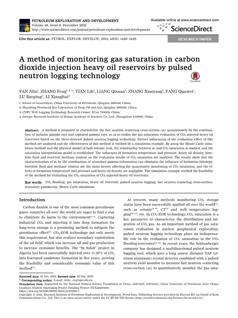 A Method of Monitoring Gas Saturation in Carbon Dioxide Injection Heavy ... A Method of Monitoring Gas Saturation in Carbon Dioxide Injection Heavy ...
