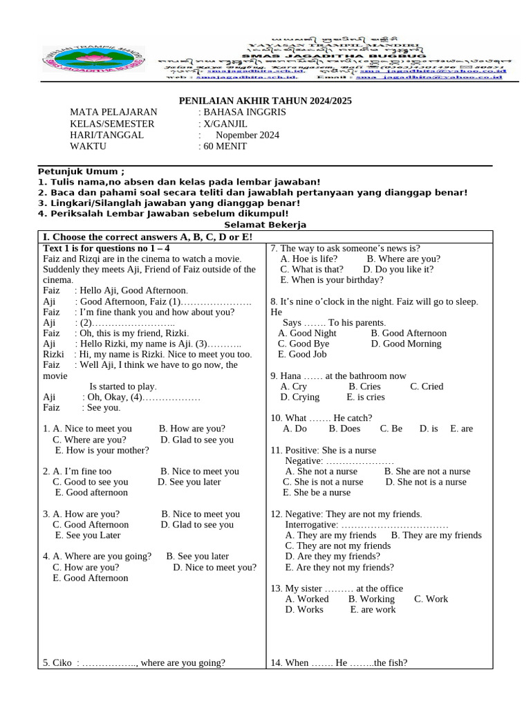 PENILAIAN AKHIR Nopember 2024 | PDF | Language Arts & Discipline