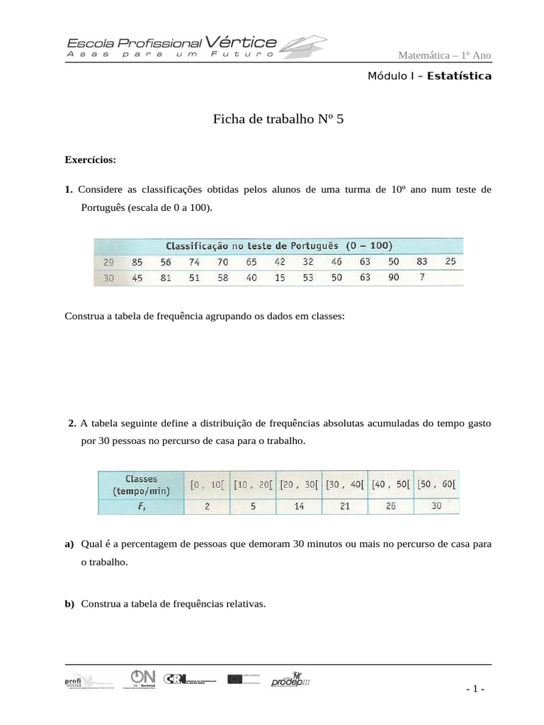 Ficha de Exercicios N 5 | PDF