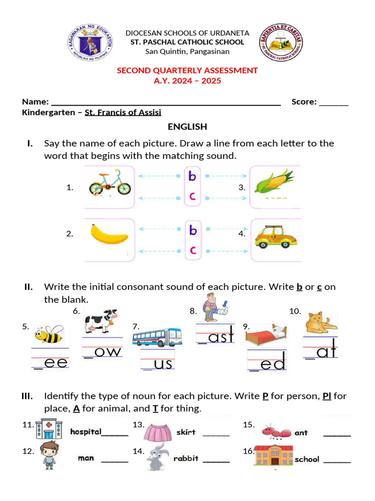 Kindergarten Assessment A.Y. 2024-2025 | PDF | Linguistics