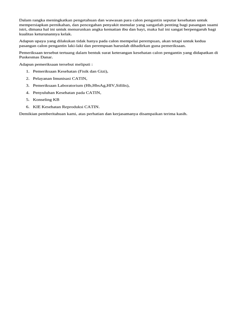 Surat Pelaksanaan Catin | PDF