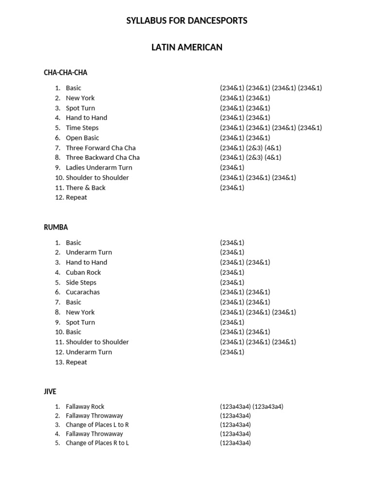Dancesport Syllabus: Latin & Standard | PDF | Social Dance ...