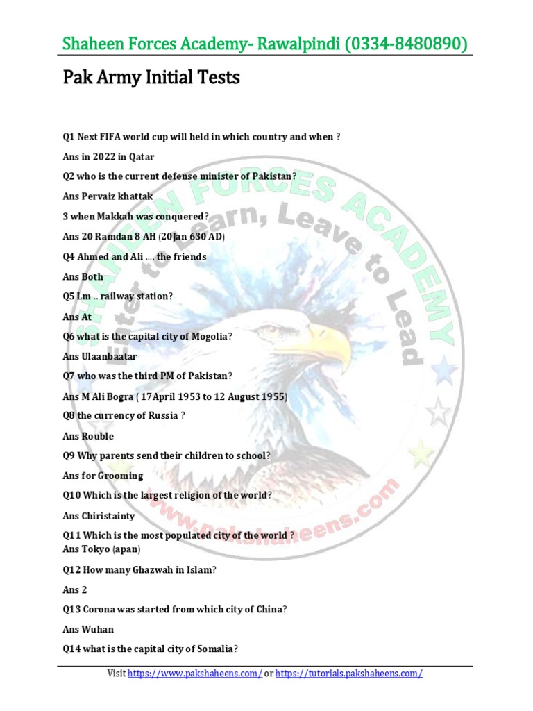 Shaheen Forces Academy Test Prep Guide | PDF