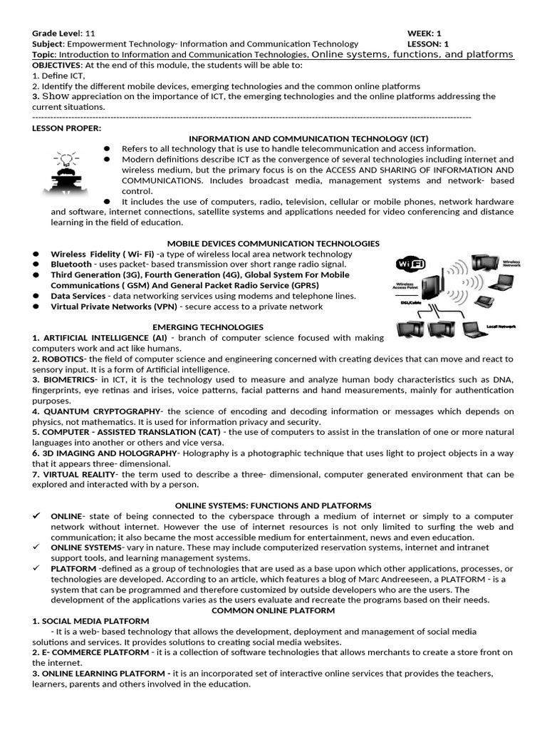 Lesson 1 Week 1 e Tech | PDF | Computer Network | Information And ... Lesson 1 Week 1 e Tech | PDF | Computer Network | Information And ...