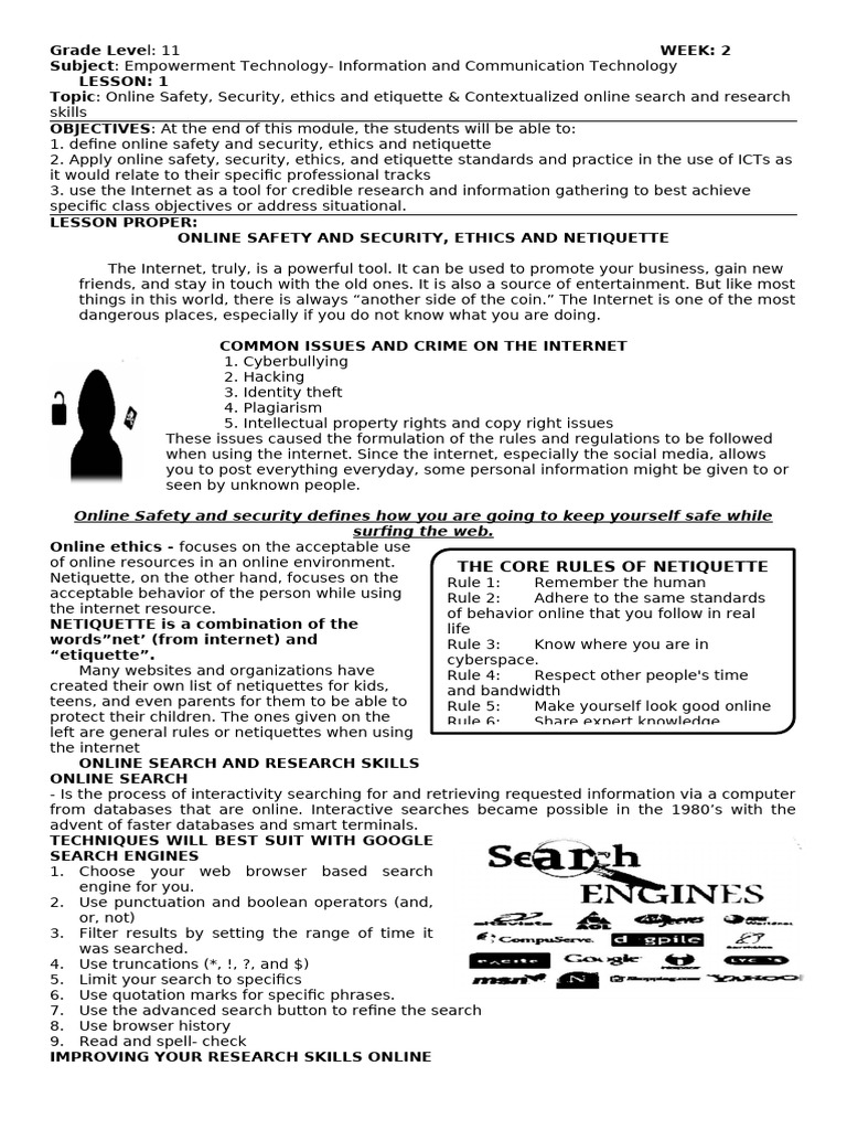 Lesson 1 Week 2 e Tech | PDF | Internet | World Wide Web