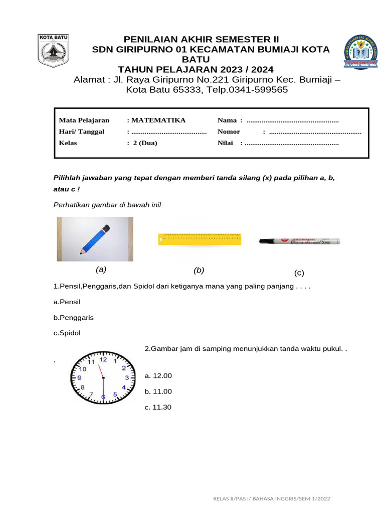 Soal Pas 2 Matematika | PDF