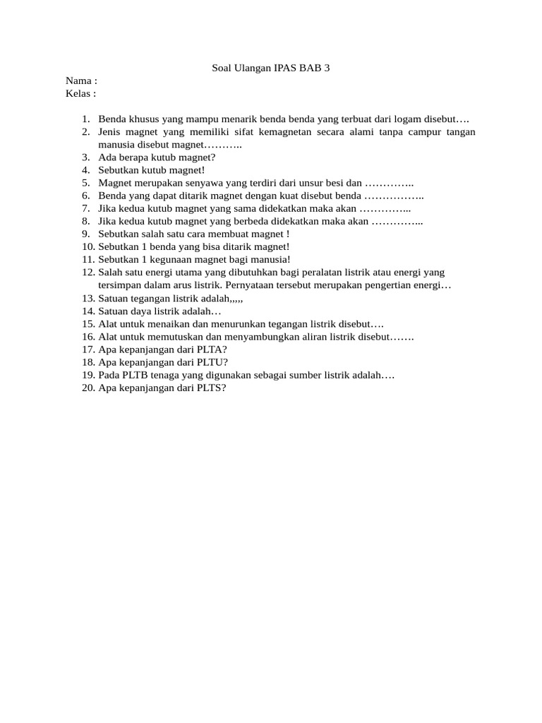 Soal Ulangan IPAS BAB 3 | PDF | Sains & Matematika | Dewasa Muda
