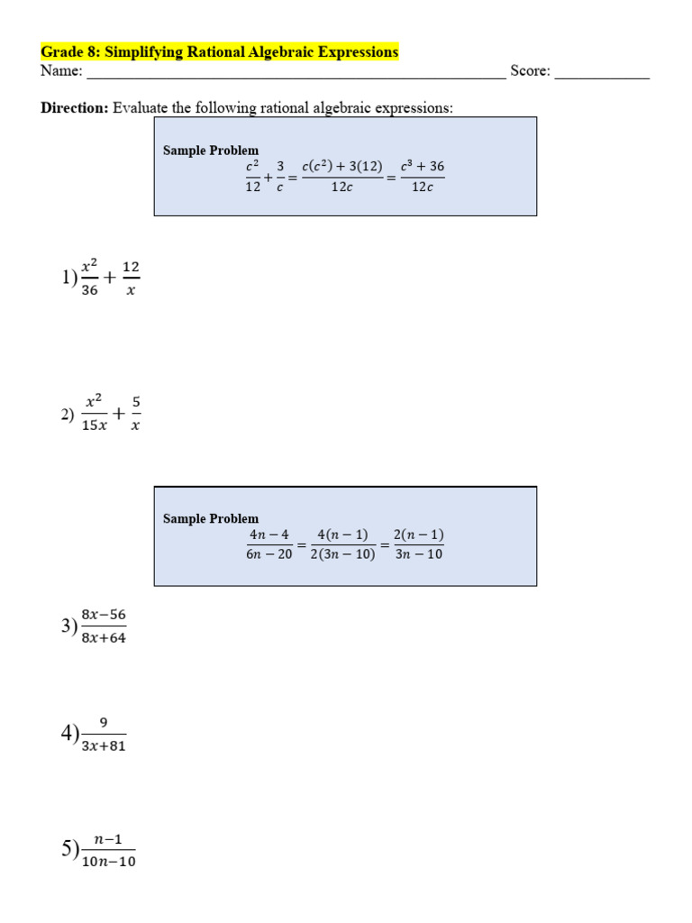 Simplifying Rational Algebraic Expressions | PDF