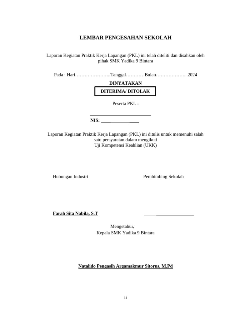 Lembar Pengesahan Sekolah | PDF