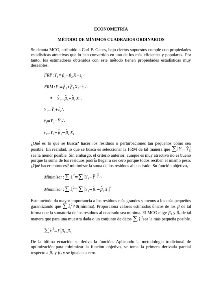 Demostracion Mco | PDF | Mínimos cuadrados ordinarios | Análisis matemático