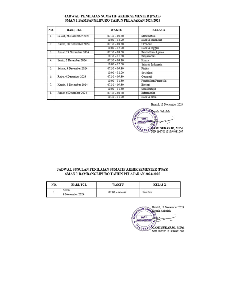 Jadwal Psas 2024 | PDF