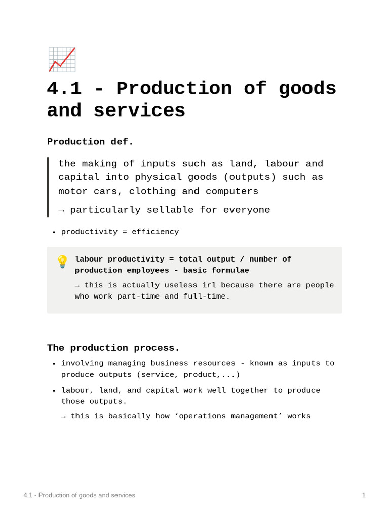 4.1 - Production of Goods and Services | PDF | Economics | Business ...