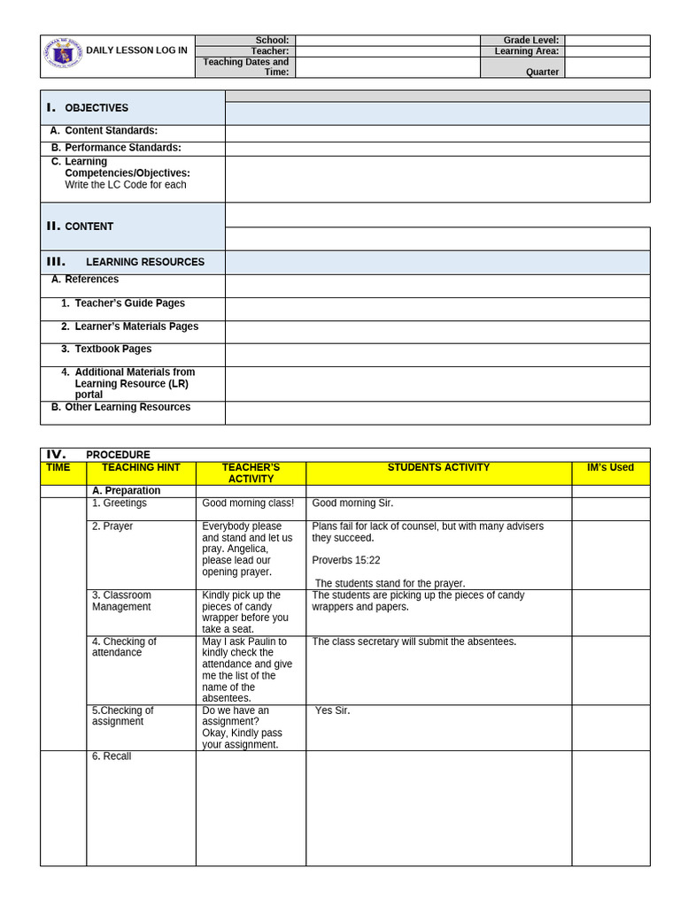 Detailed Lesson Plan | PDF | Teachers | Learning