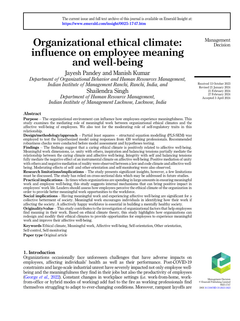 Jayesh Pandey and Manish Kumar2024 | PDF | Well Being | Self Control