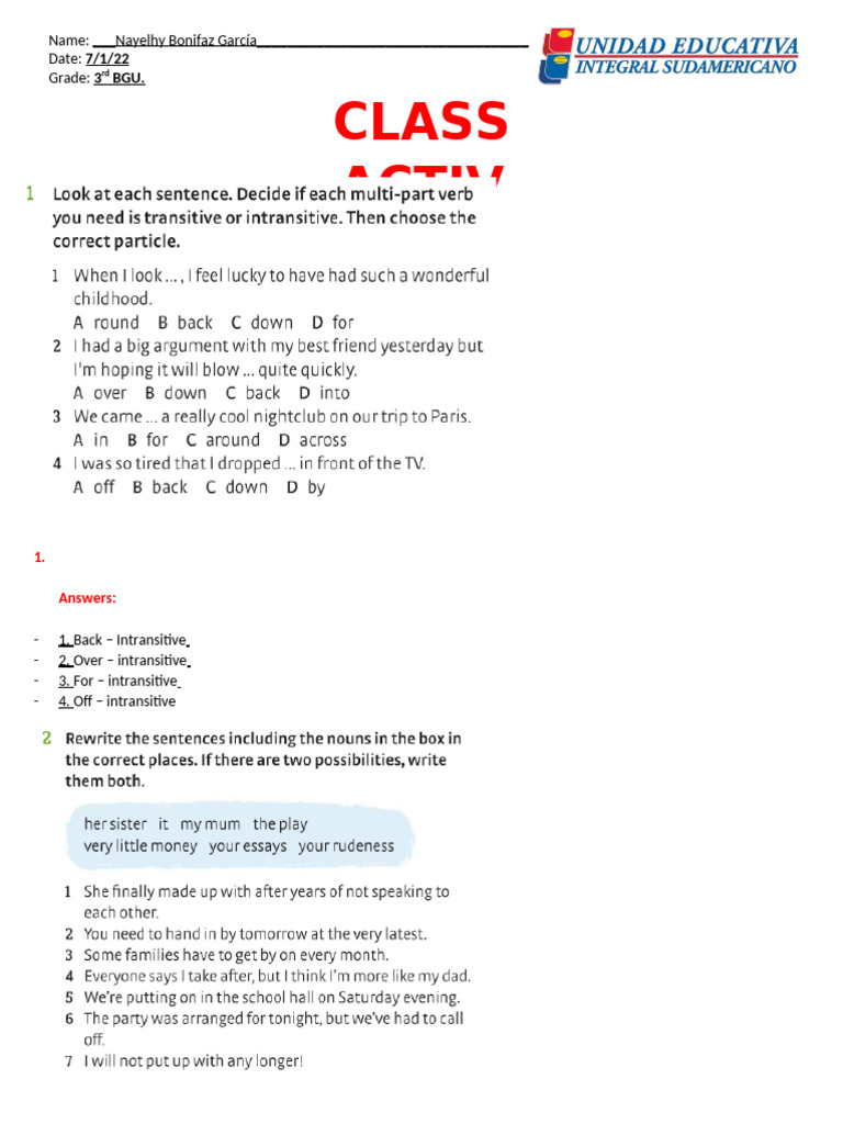 ..Class Activity # 2 - Multi-Part Verbs - 7-1-22 | PDF