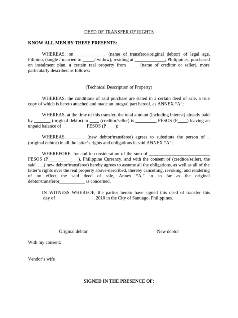 Deed of Transfer of Rights | PDF