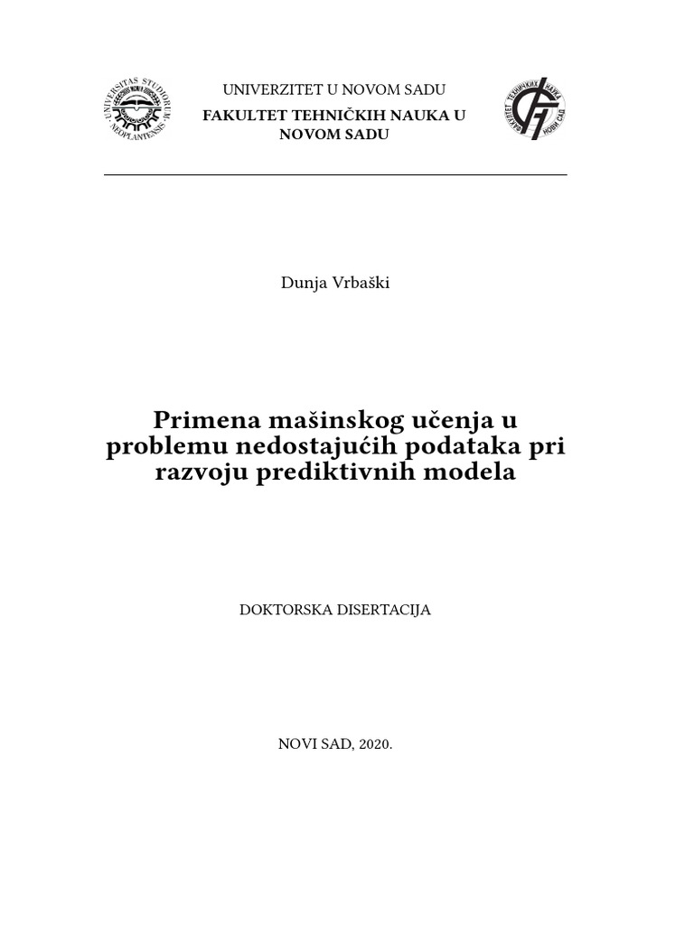 Primena Mašinskog Učenja U Problemu Nedostajućih Podataka Pri Razvoju ...
