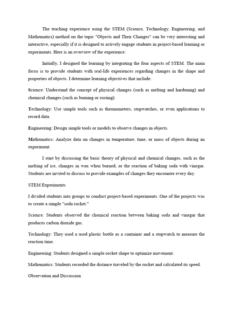 The Teaching Experience Using The STEM | PDF | Mathematics | Experiment