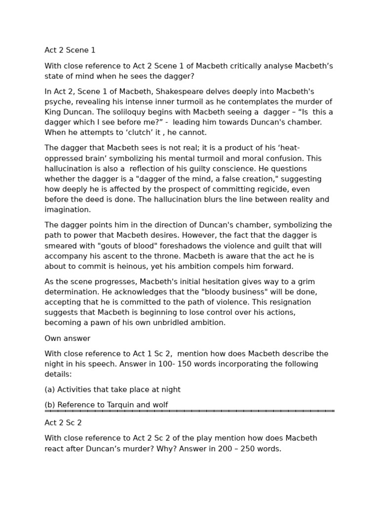 Macbeth Act 2 SC 1 & 2 | PDF | Macbeth | Guilt (Emotion)