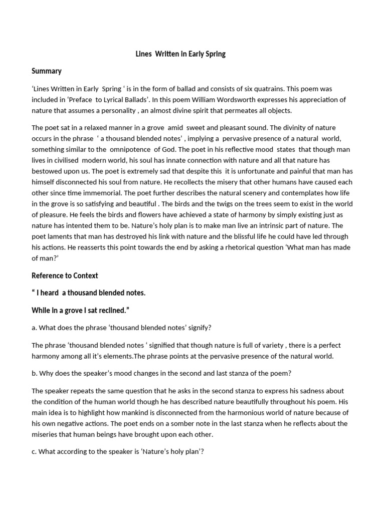 Lines Written in Early Spring | PDF | Poetry