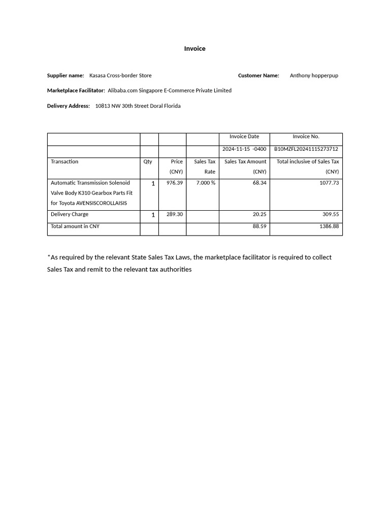 Invoice For Valve Body | PDF