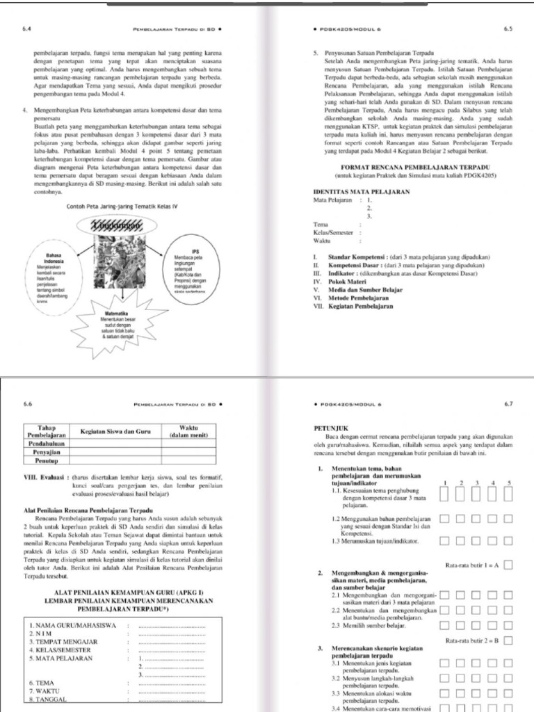 Materi Tambahan (Contoh Peta Jaring Tema, RPP, APKG 1 APKG 2, Lembar Penilaian Simulasi) | PDF
