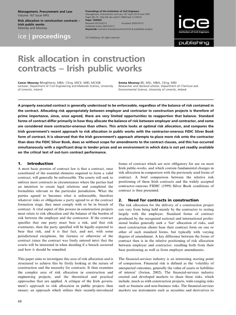 (Mooney & Mooney, 2015) - Risk Allocation in Construction Contracts ...