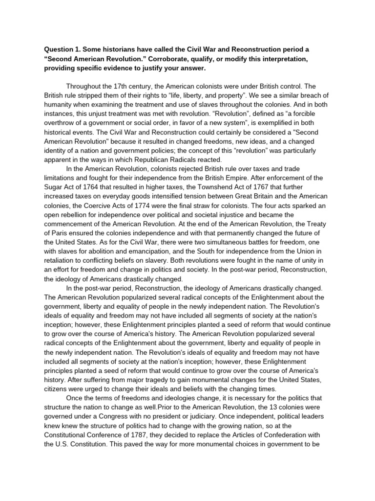 Historians Debate: Second Revolution? | PDF | American Revolution ...
