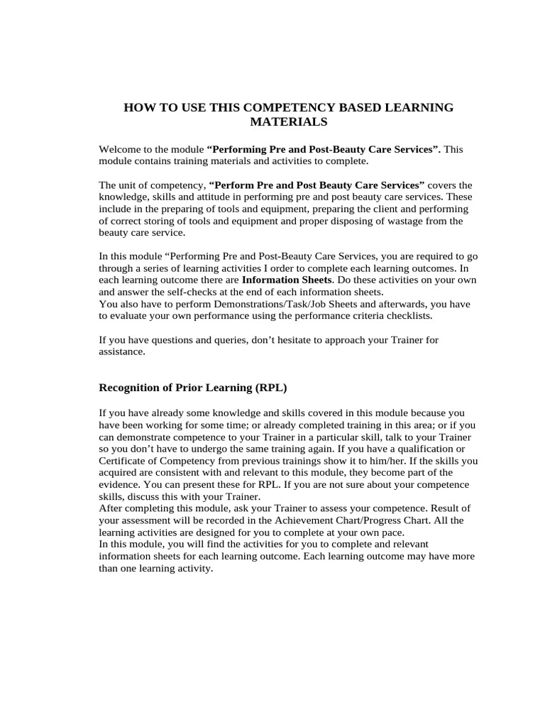 Competency Based Learning Module | PDF | Occupational Safety And Health ...